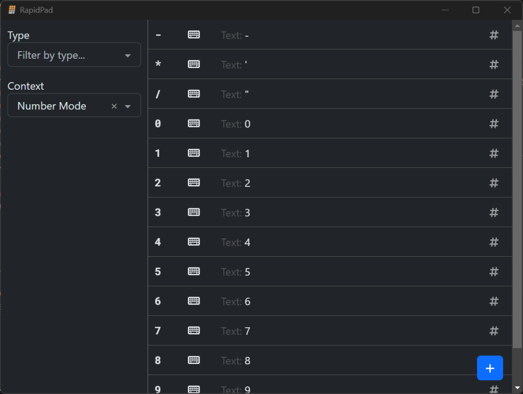 Number mode – RapidPad